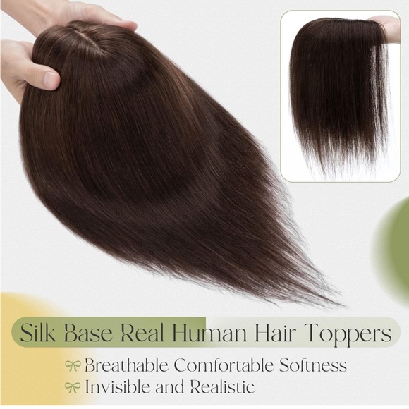 Hair | 12 Inch Hair Topper Real Human Hair 15 Density Silk Base Clip In ...